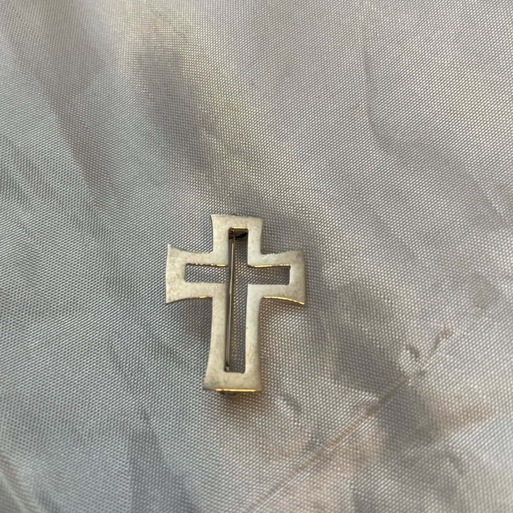 Mexican Sterling Hand Crafted Cross Brooch Pin - Gem